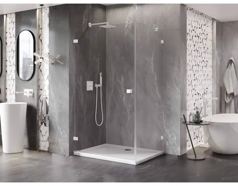 Mexen Lunar-B, výklopný sprchový kout levý 100 x 70 cm, 8mm čiré sklo, bílý profil, 832-100-070-20-00-L