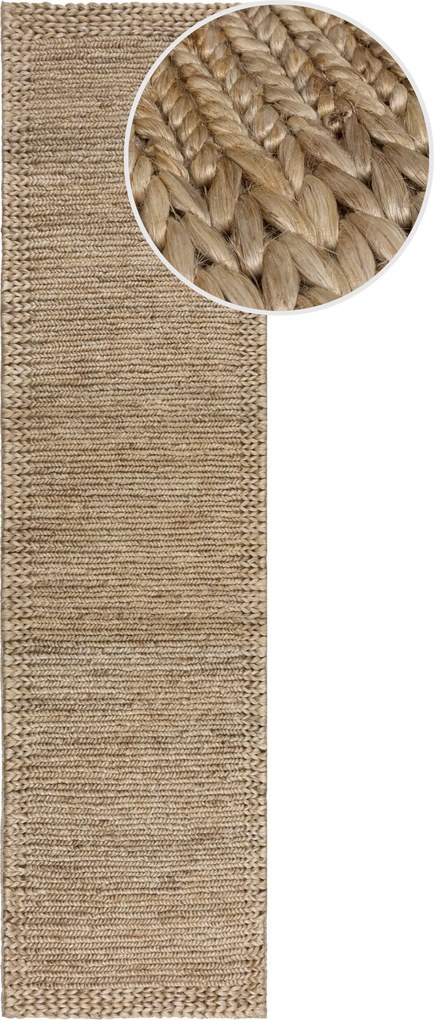 Flair Rugs, Běhoun Drew Braid Border Natural, 60x230, béžová, chodba / předsíň