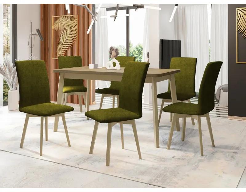 Jídelní jídelní stůl se 6 židlemi AL24, Barva dřeva: sonoma-L, Potah: 25x - Paros 2, Barvy nožiček: Bíla