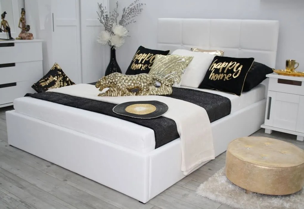 Čalouněná postel MARTIN + UP, 180x200, bílá ekokůže, Madryt 120