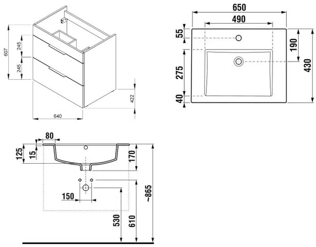 JIKA Cube skříňka s umyvadlem 65 cm, bílá, H4536021763001