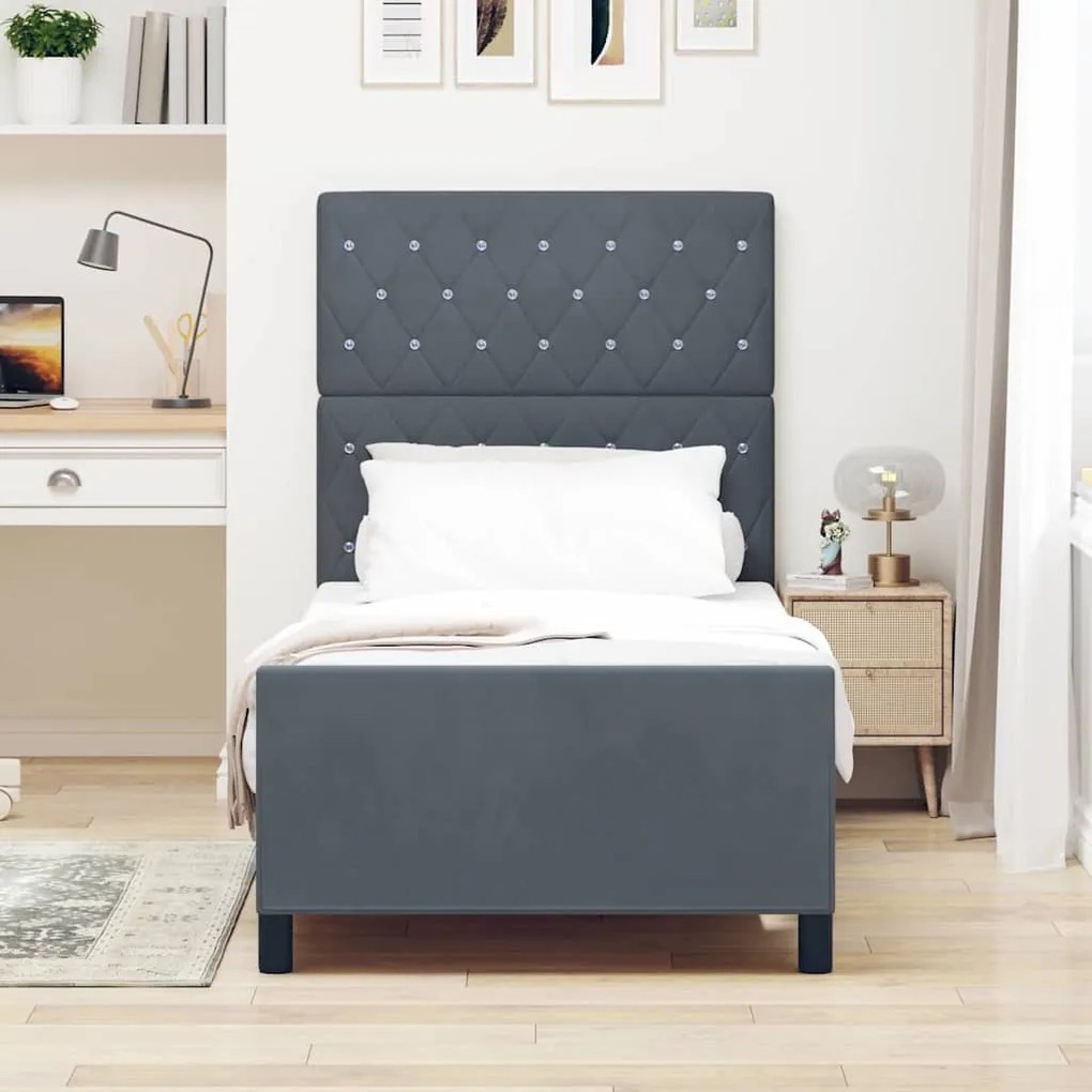 Postel s boxspringem s čelo Tmavě šedá 100 x 200 cm samet 3344856