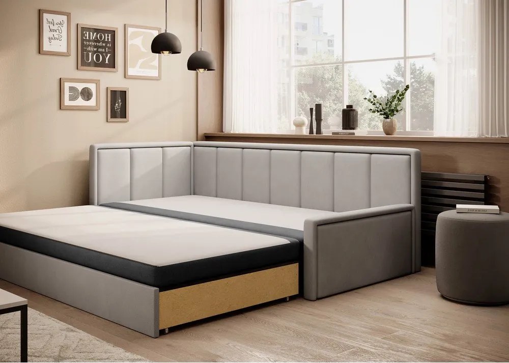 Šedá žinylková rozkládací/s úložným prostorem pohovka 214 cm Fulgeo – ELTAP