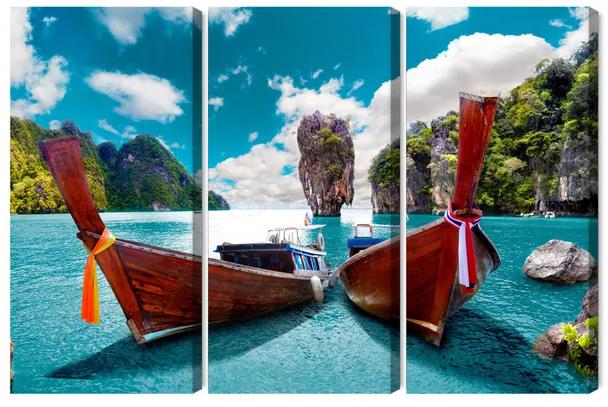 Vícedílný obraz Lodě V Andamanském Moři V Thajsku Nedostatek Nedostatek Přírodní plátno 120x80