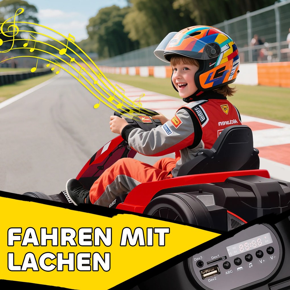 AIYAPLAY 24 V elektrické Go-Kart pro děti do 18 km/h, Gokart s drift funkcí, drift-kart s 2 motory, nastavitelná sedačka, červená