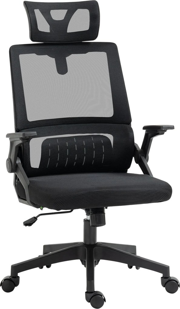 Ergonomická kancelářská židle Vinsetto s nastavitelnou opěrkou hlavy, výškou područek a funkcí naklonění, bederní opora, síťovina, černá | Aosom