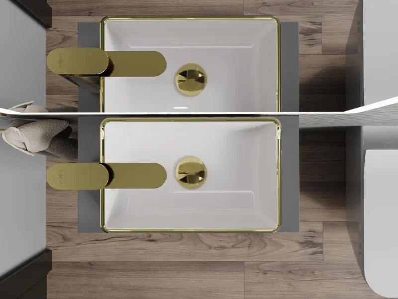 Mexen Nadia, umyvadlo na desku 365x235x120 mm, bílá-zlatý okraj, 21613605