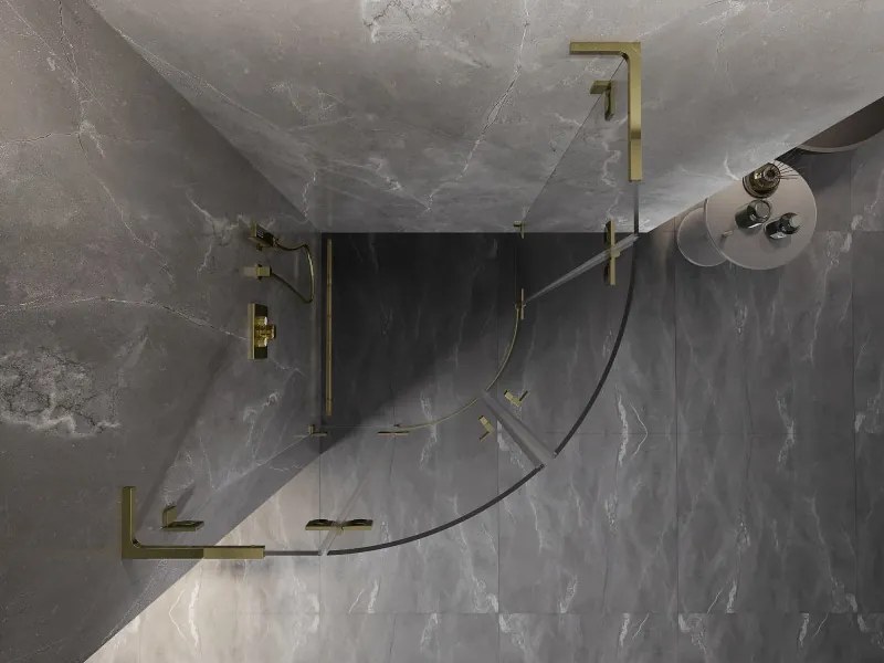 Mexen Lunar, L půlkruhový výklopný sprchový kout 90 x 90 cm, 8mm čiré sklo, zlatý profil, 833L-090L-090P-50-00
