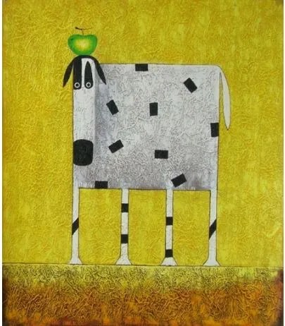 Obraz - Bílá kráva s jablkem