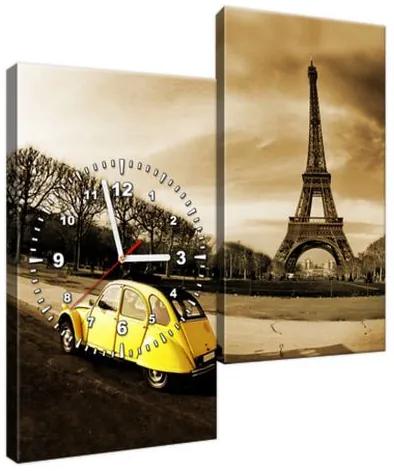 Tištěný obraz s hodinami Žlutý automobil před Eiffelovou věží 60x60cm ZP1419A_2J