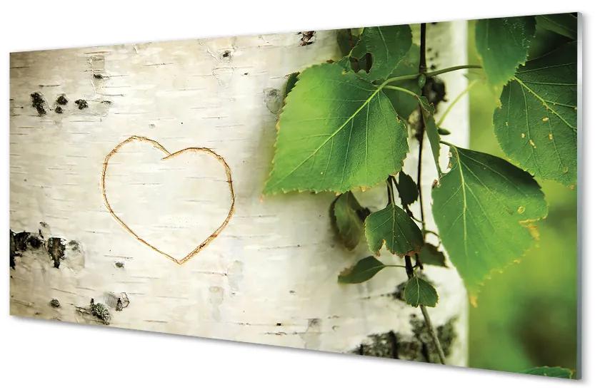 akrylový obraz Heart březové listí 125x50 cm