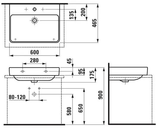 Laufen Pro S Umyvadlo broušené 60 x 46,5 cm, bílá H8169630001041