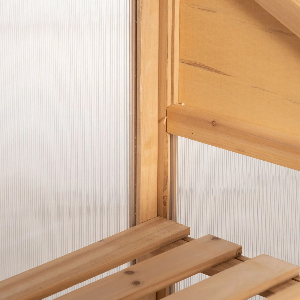 Outsunny Mini skleník, malý skleník s dřevěným rámem, okno a dvojité dveře, 3 police, 70L x 50B x 120V cm, hnědý