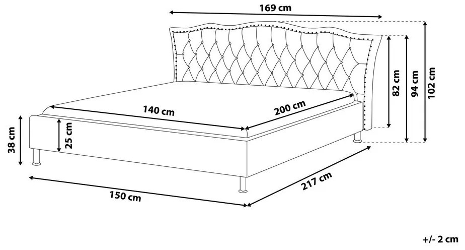 Šedá čalouněná postel Chesterfield 140x200 cm METZ Beliani