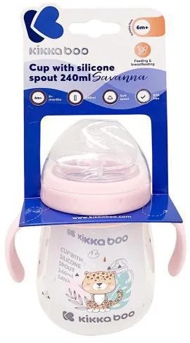 KikkaBoo Hrnek se silikonovým pítkem 240 ml 6 m+ Savanna Pink