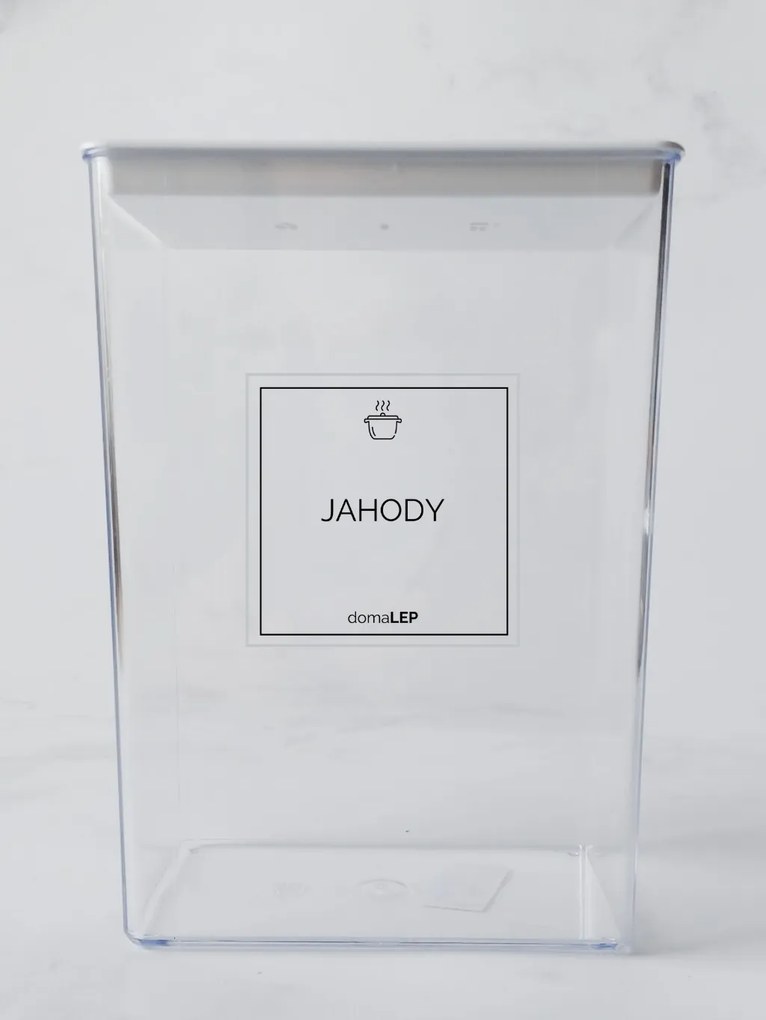 JAHODY – průhledná samolepka na dózu, základní písmo, 5 x 5 cm | DomaLEP