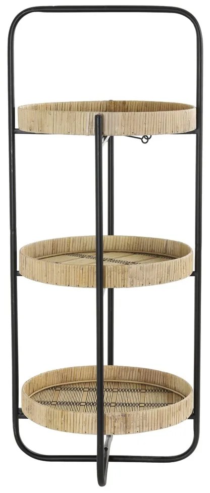 Černý kovový 2 patrový etažér s bambusovými podnosy Lorena - Ø 37*89cm