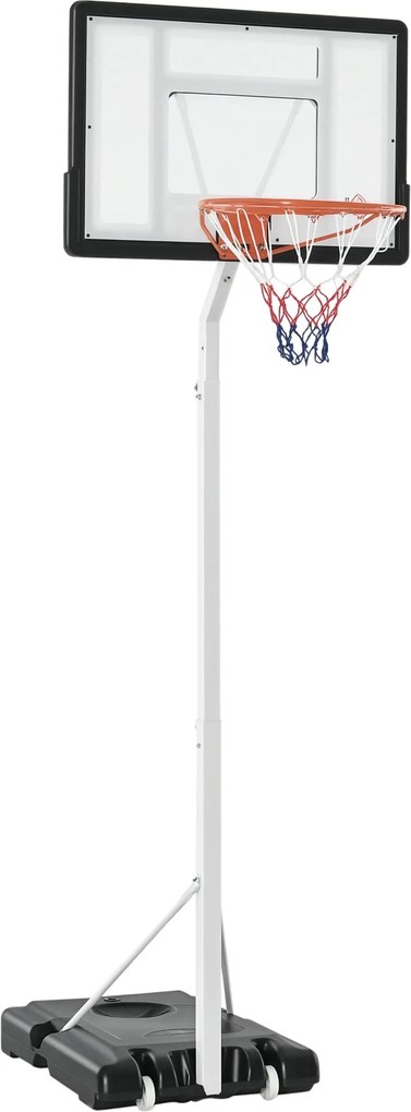 HOMCOM Basketbalový koš pro dospělé s nastavitelnou PVC tabulí 90x60x260-310cm a integrovanými kolečky Bílý | Aosom