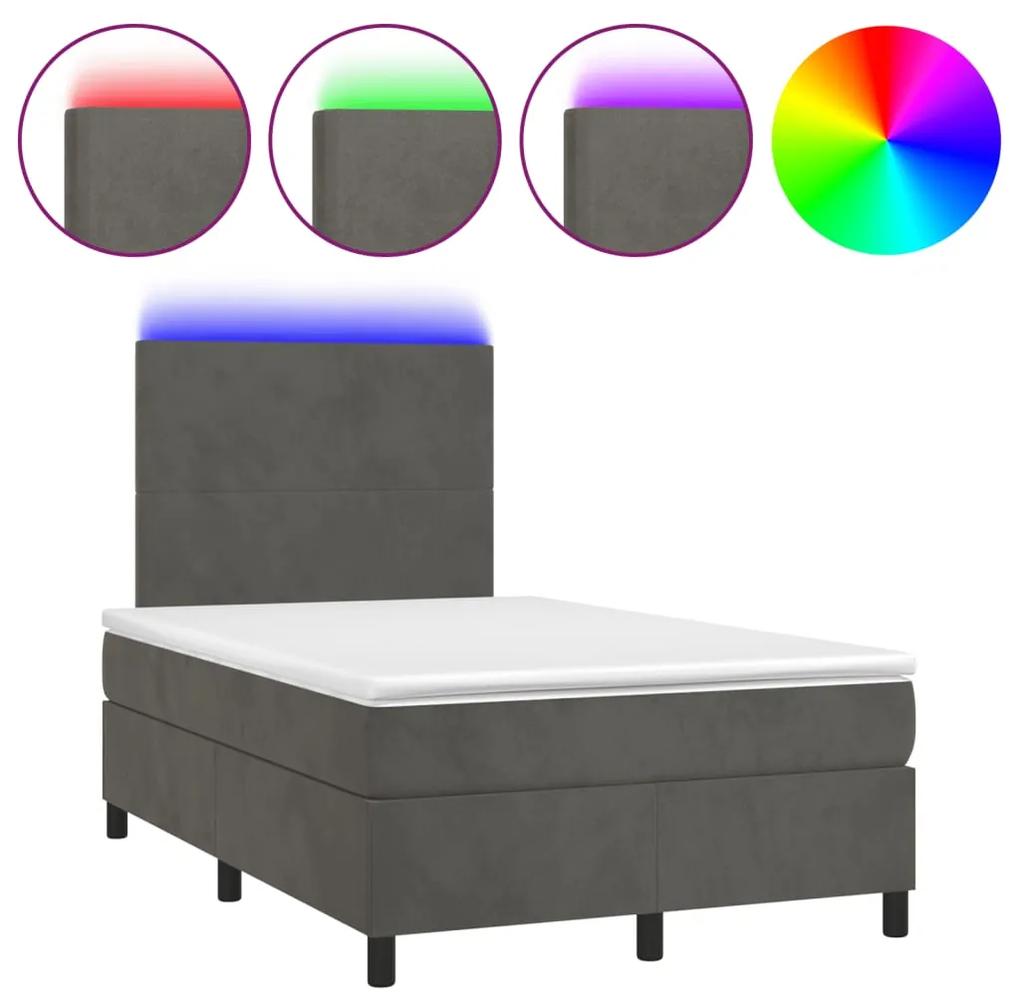 vidaXL Box spring postel s matrací a LED tmavě šedá 120 x 190 cm samet
