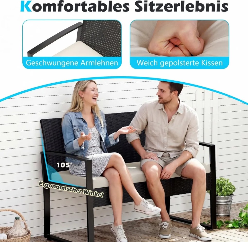 Costway Sada zahradního ratanového nábytku s 2 křeslem a lavicí a stolem