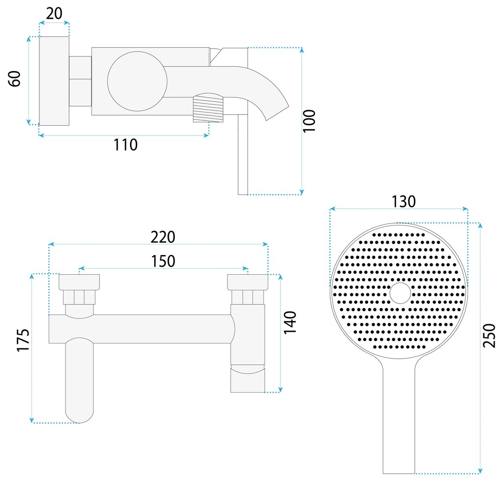 Rea Foster, vanová baterie s ruční sprchovou soupravou, broušená ocel, REA-B6326