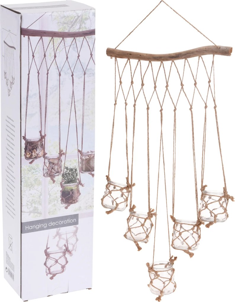 Nástěnné skleněné květináče macrame v boho stylu