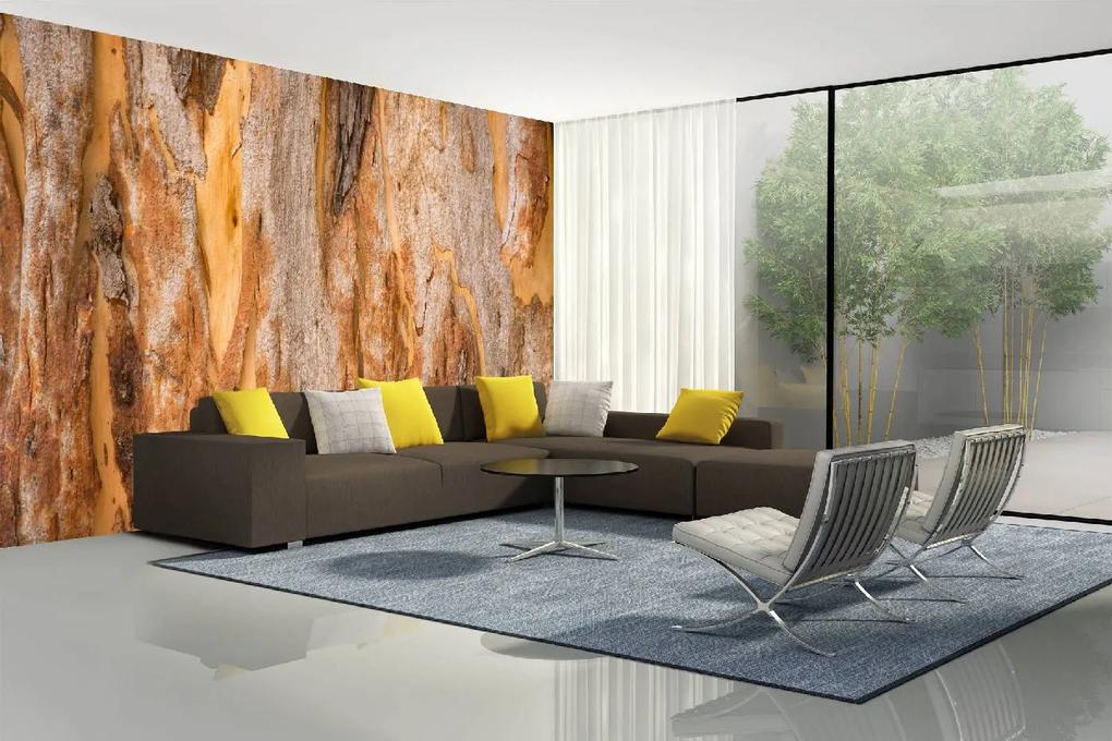 DIMEX | Samolepicí vliesová fototapeta na zeď Textura stromu eukalyptu MA-5-2347 | 375 x 250 cm | oranžová, hnědá