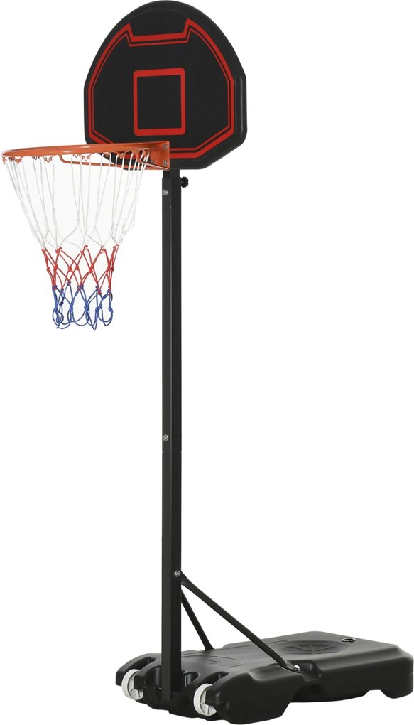 HOMCOM Basketbalový koš na kolečkách 73x49cm s tabulí, mobilní basketbalový koš se stojanem, výškově nastavitelný koš od 155 do 210 cm, basketbalový s