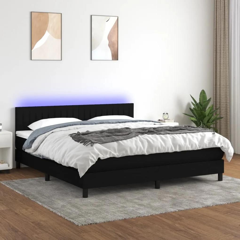 Box spring postel s matrací a LED černá 160x200 cm textil,  3133327