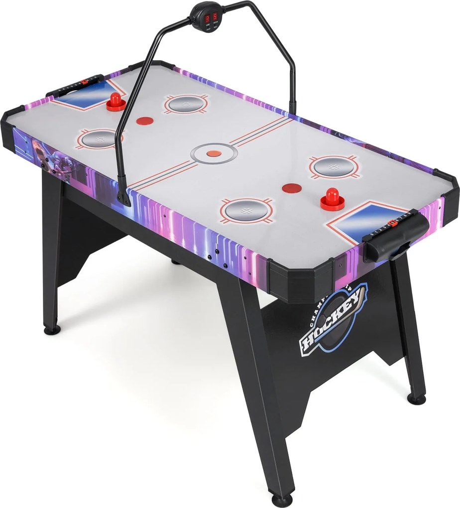Costway 144 cm air hockey arkádový stolek air hockey s výkonným 12 V motorem