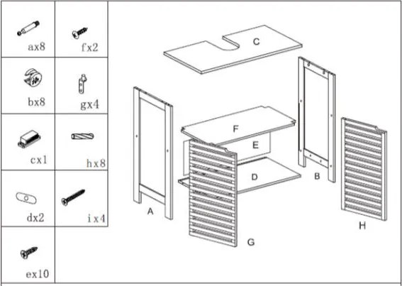 Skříňka pod umývadlo, bambusová skříňka s lamelovými dvířky v přírodní barvě dřeva