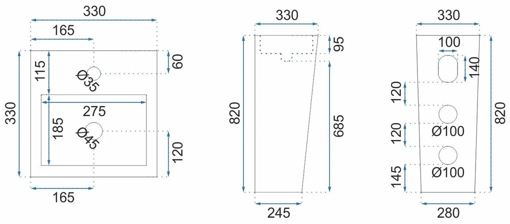 Rea Kamila volně stojící umyvadlo, 82 x 33 cm, černá, REA-U5644