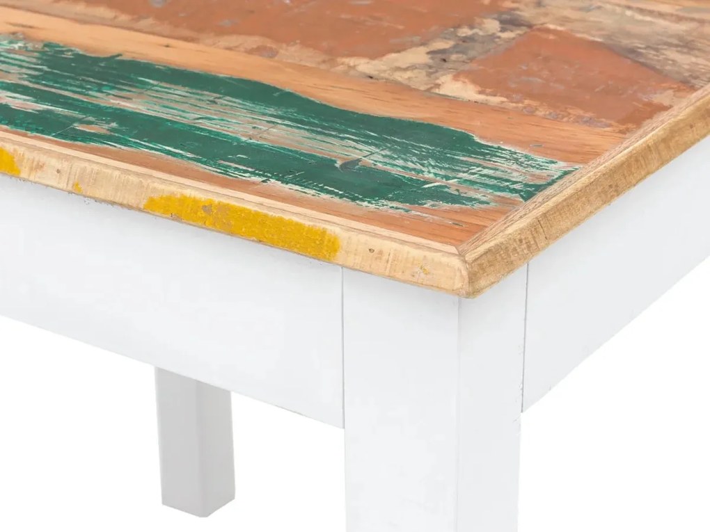 furniture-nabytek.cz - Masivní jídelní stůl Perano z recyklovaného dřeva, lakovaný, bílý s barevnými prvky – 80×80 cm