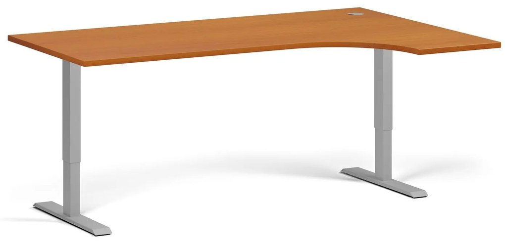 Rohový výškově nastavitelný stůl, 180x120 cm, 1 motor, L/P, šedá podnož, třešeň