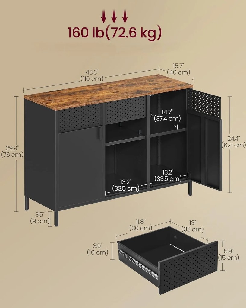 Komoda Vasagle Teduo 110 cm černá/hnědá