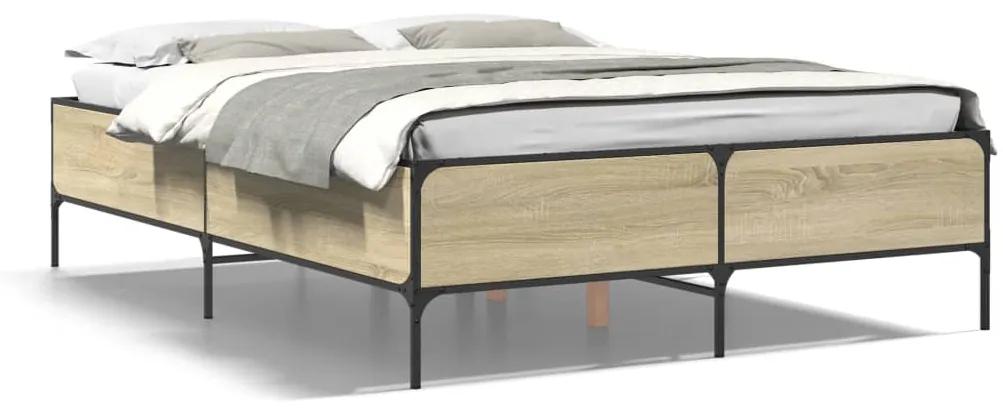 Rám postele dub sonoma 160 x 200 cm kompozitní dřevo a kov - Default Title