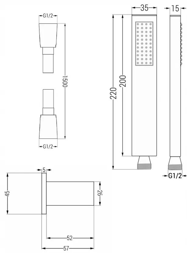 Mexen CUBE - 2-výstupová podomítková sprchová sada 6v1, černá, 5907709106550