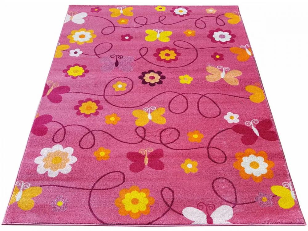 Dětský kusový koberec Kvítí růžový, Velikosti 100x200cm | BIANO