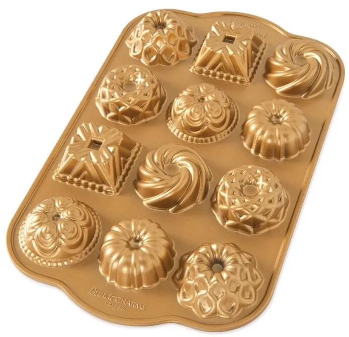 Nordic Ware minibábovkový plát s 12 formičkami Charms, zlatá 12 cup, 85677