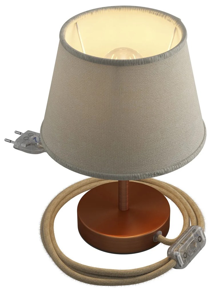 creative cables Alzaluce se stínidlem Impero, kovová stolní lampa se zástrčkou, kabelem a vypínačem Velikost: 10 cm, Barva: Matná bílá-juta