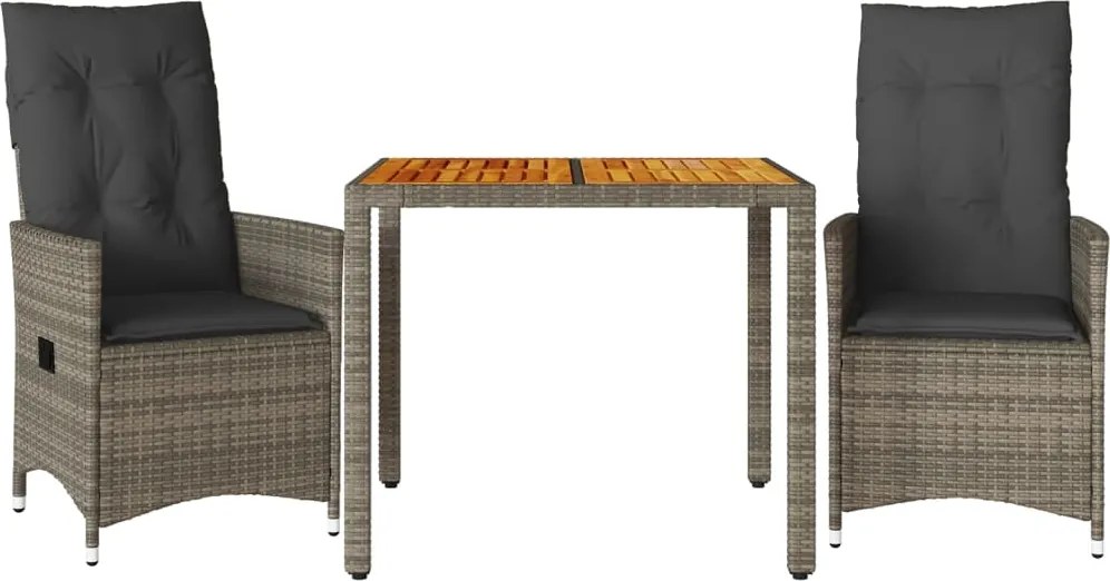 3dílný bistro set s poduškami šedý polyratan 3276723