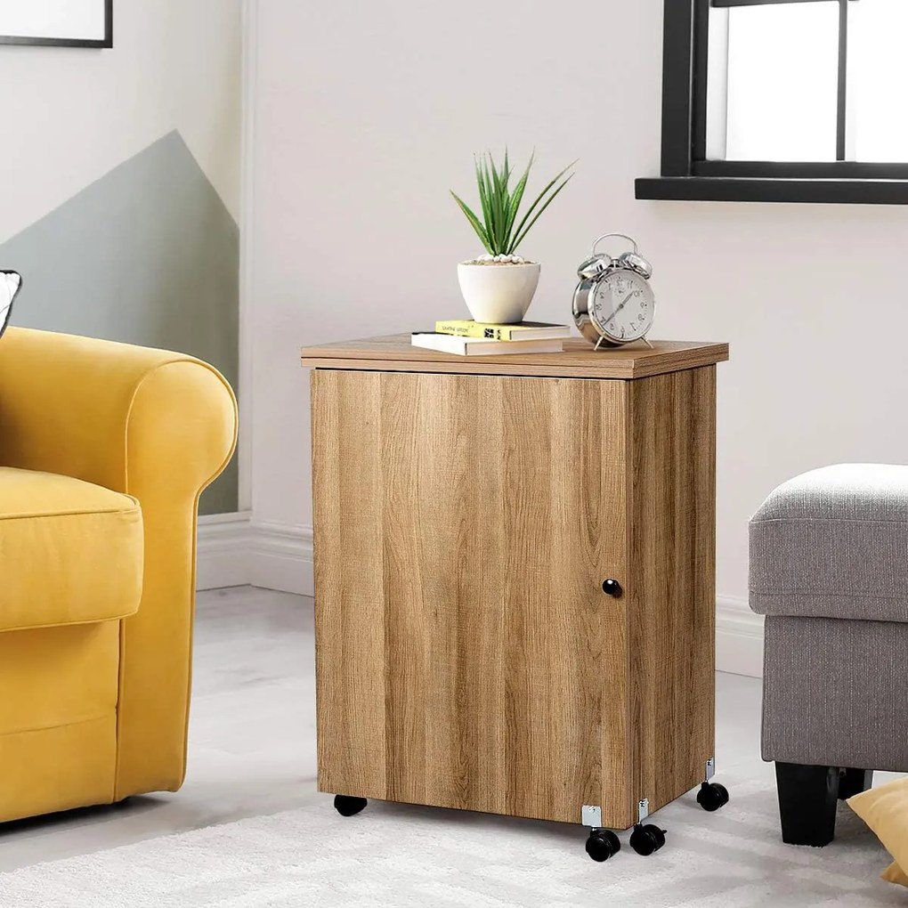 Costway Pojízdný skládací šicí stolek s úložnými boxy, přírodní
