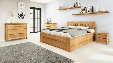 Postel Postelia DENVER s úložným prostorem 180 x 210 dub - Dřevěná postel z masivu, dubové manželské dvoulůžko o šíři masivu 3,7 cm