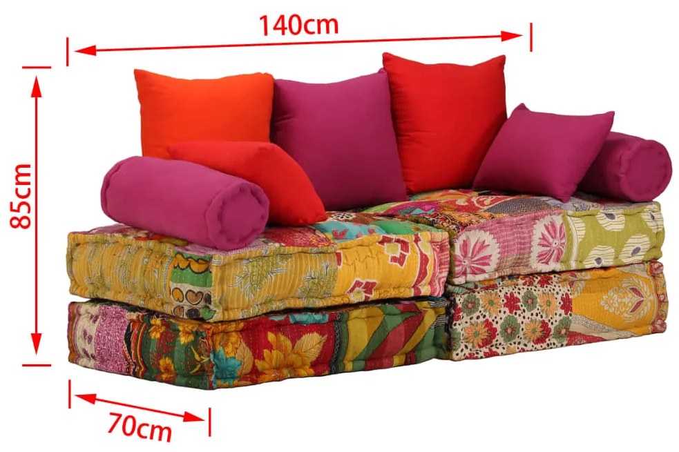 vidaXL Marketos 2místný modulární pouf patchwork textil