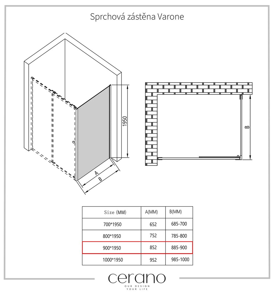 CERANO - Sprchový kout Varone L/P - černá matná, transparentní sklo - 140x90 cm - posuvný