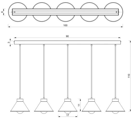 Lustr na lanku DEMET 5xE27/60W/230V černá/zlatá