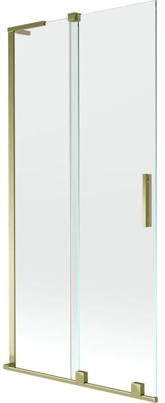 Mexen Velar L, 2-křídlová posuvná vanová zástěna 90 x 150 cm, 8mm čiré sklo, zlatý lesklý profil, 896-090-003-01-50