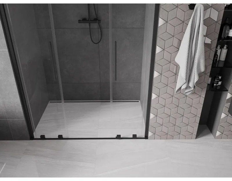 Mexen Velar L Duo, posuvné sprchové dveře do otvoru 150 cm, 8mm čiré sklo, černá matná, 871-150-003-02-70