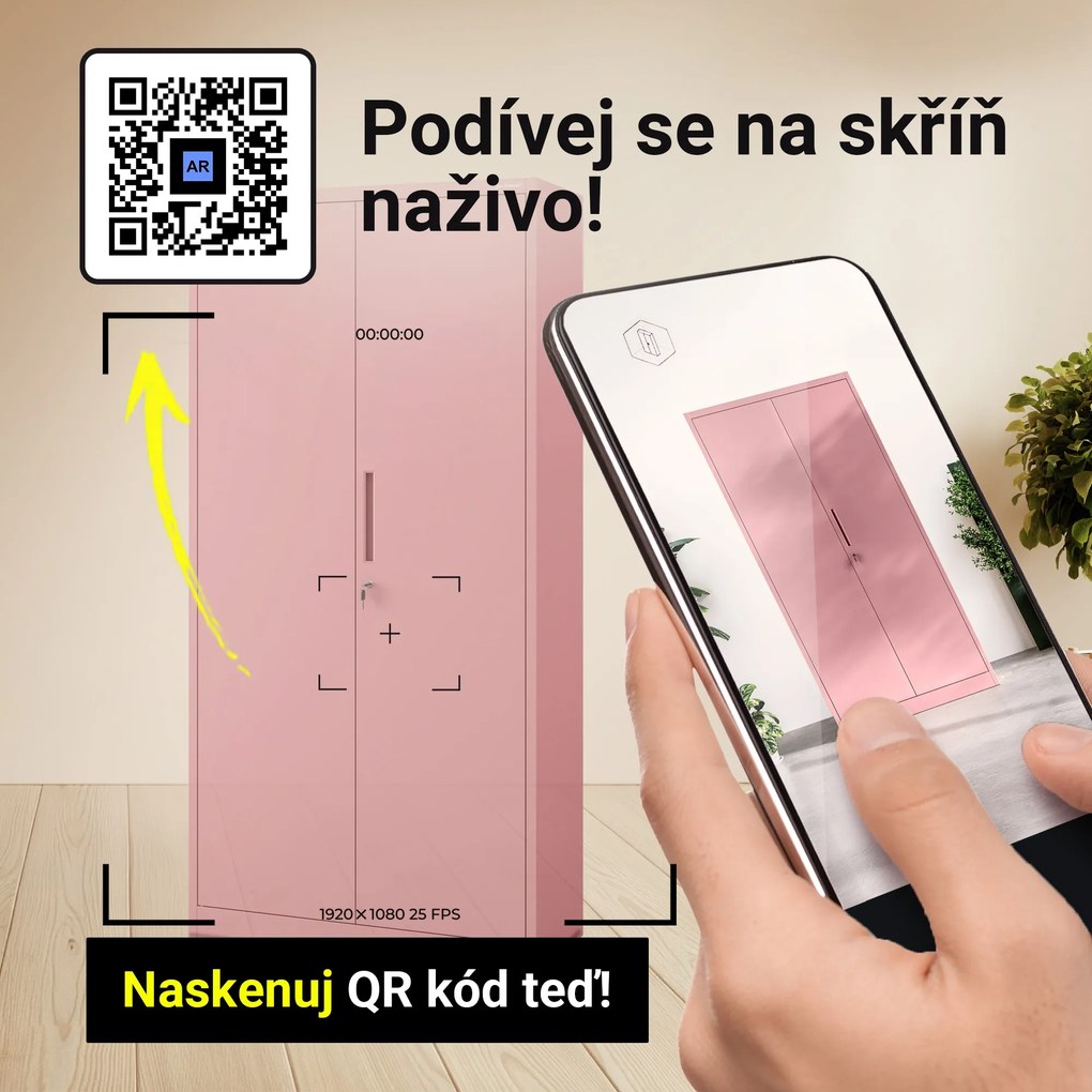 Kancelářská skříň na dokumenty se 4 policemi, pudrově růžová, 900x1850x400 mm: JAN Fresh Style