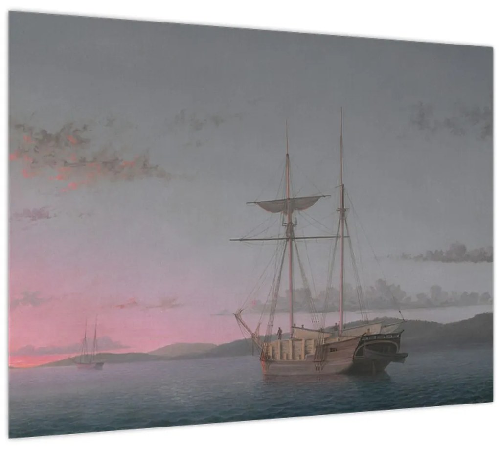 Skleněný obraz - Fitz Henry Lane, Lumber Schooners at Evening on Penobscot Bay, reprodukce (70x50 cm)